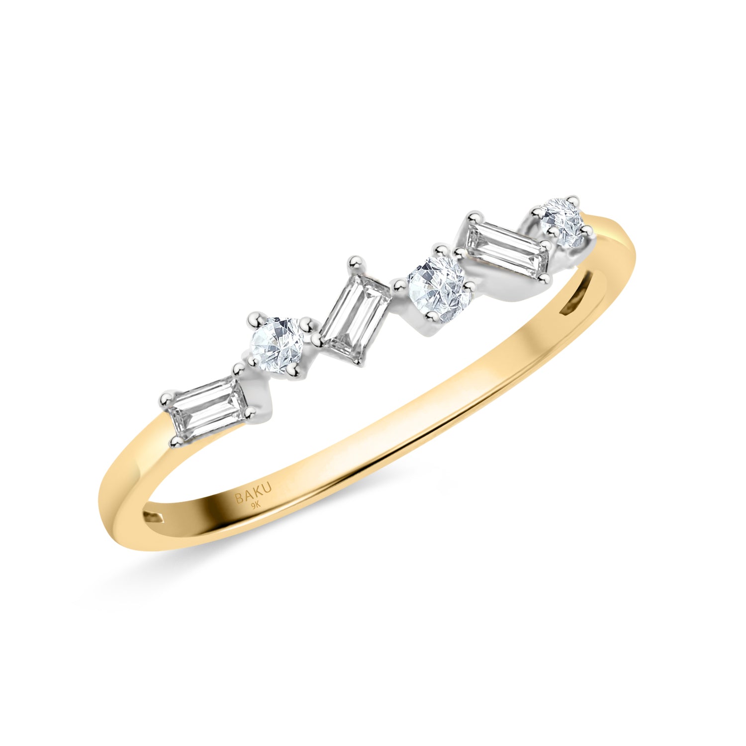 Round and Emerald Cut Diamond Engagement Ring